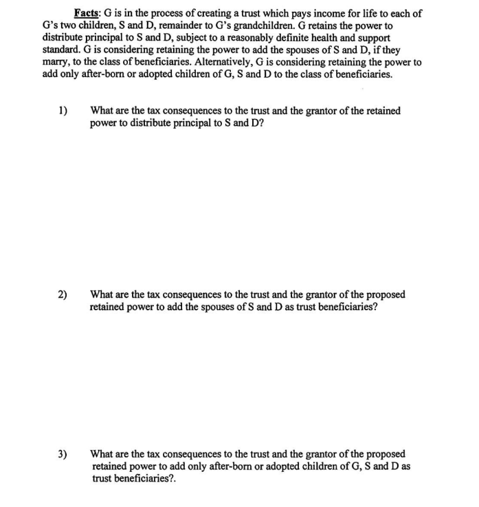 Solved Facts: G is in the process of creating a trust which | Chegg.com