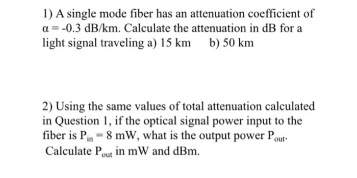 Solved 1) A single mode fiber has an attenuation coefficient | Chegg.com