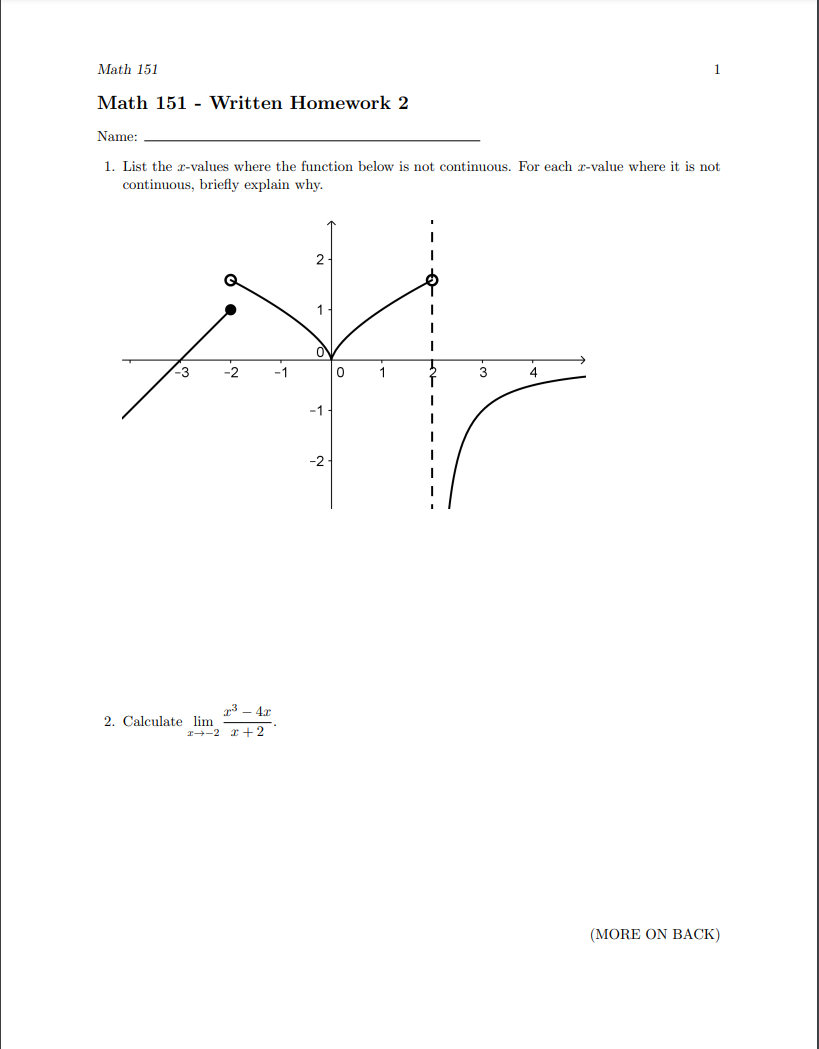 Solved Math 151 Math 151 - Written Homework 2 Name: 1. List | Chegg.com