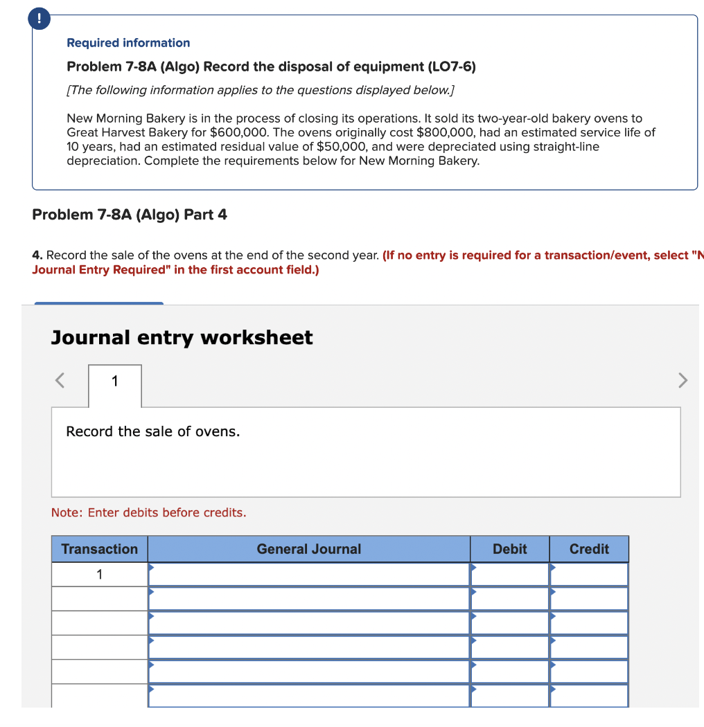 Solved Required information Problem 7-8A (Algo) Record the | Chegg.com