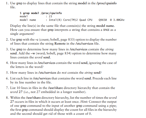 1. Use grep to display lines that contain the string | Chegg.com