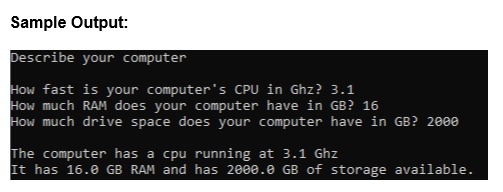 Solved Create a class that represents a Computer using the | Chegg.com