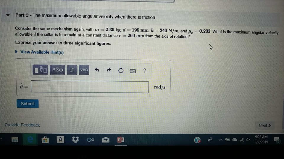 Solved Part B - The minimum required angular velocity | Chegg.com