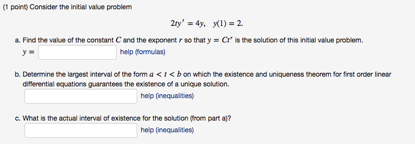 Solved (1 point) Consider the initial value problem 2ty' = | Chegg.com