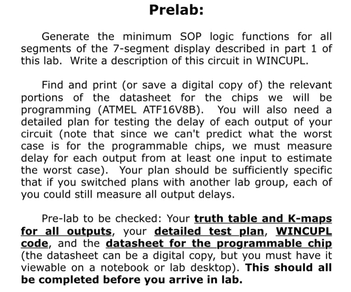 Solved Prelab Generate The Minimum Sop Logic Functions For