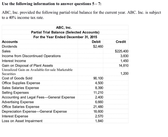 Solved Use the following information to answer questions | Chegg.com Solved Use the following information to answer questions | Chegg.com