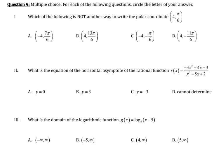Solved Question 9: Multiple choice: For each of the | Chegg.com