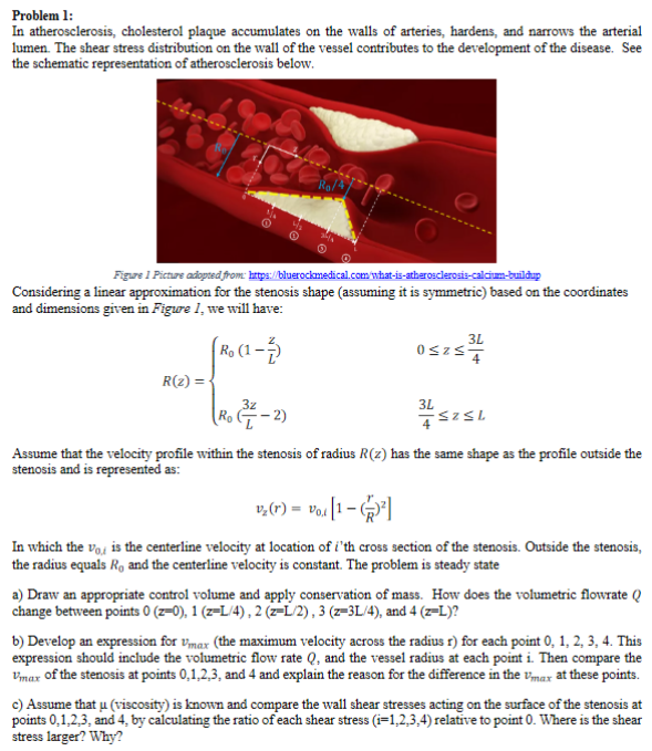 Solved Problem 1: In atherosclerosis, cholesterol plaque | Chegg.com