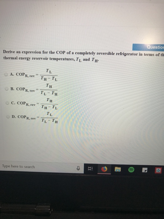 Solved Questio an expression for the COP of a completely | Chegg.com
