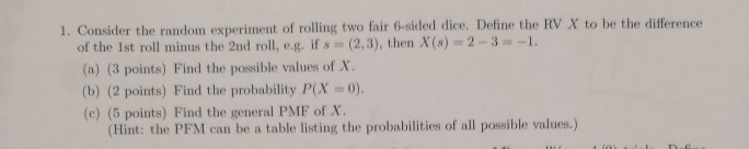 Solved 1. Consider the random experiment of rolling two fair | Chegg.com