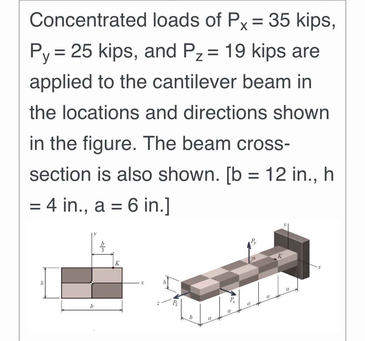Solved Concentrated loads of Px=35 kips, Py=25 kips, and | Chegg.com