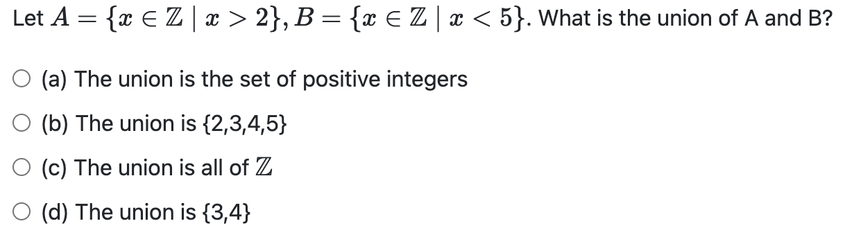 Solved Let A={x∈Z∣x>2},B={x∈Z∣x