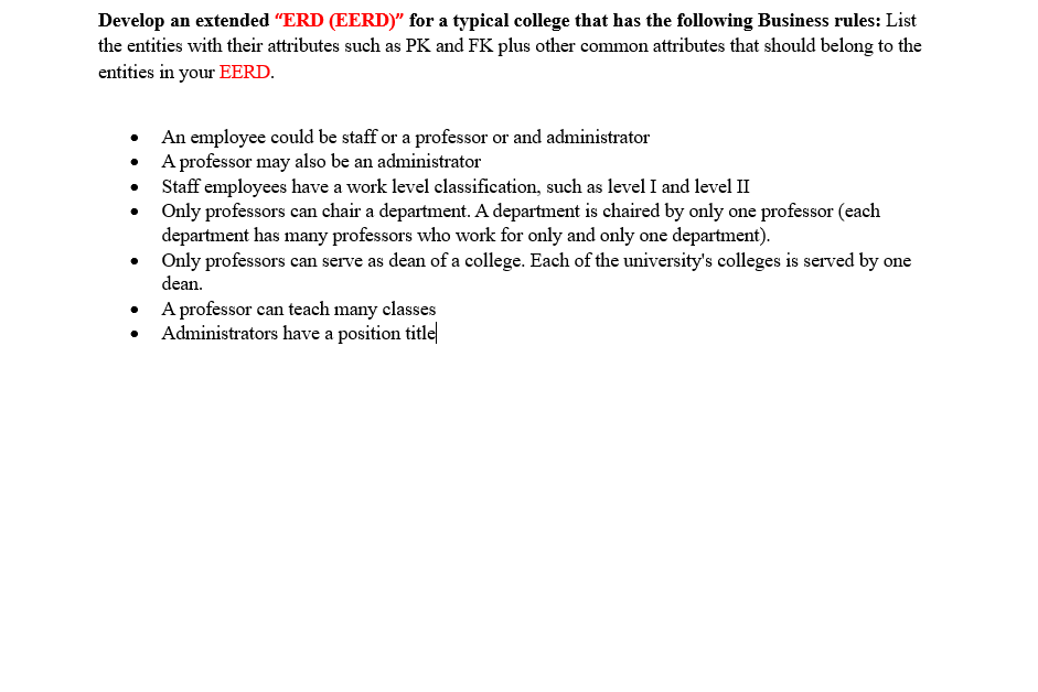 Develop an extended "ERD (EERD)" for a typical | Chegg.com