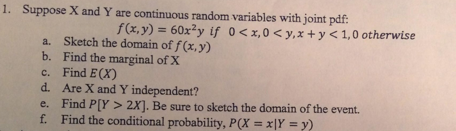 Solved 1. Suppose X and Y are continuous random variables | Chegg.com