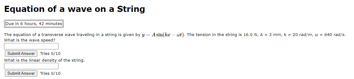 Equation of a wave on a String The equation of a | Chegg.com