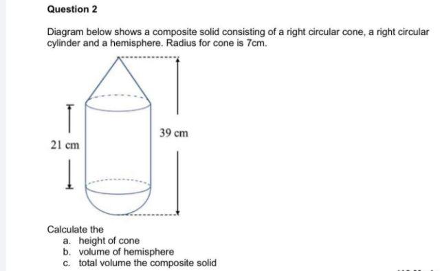 Solved Diagram below shows a composite solid consisting of a | Chegg.com