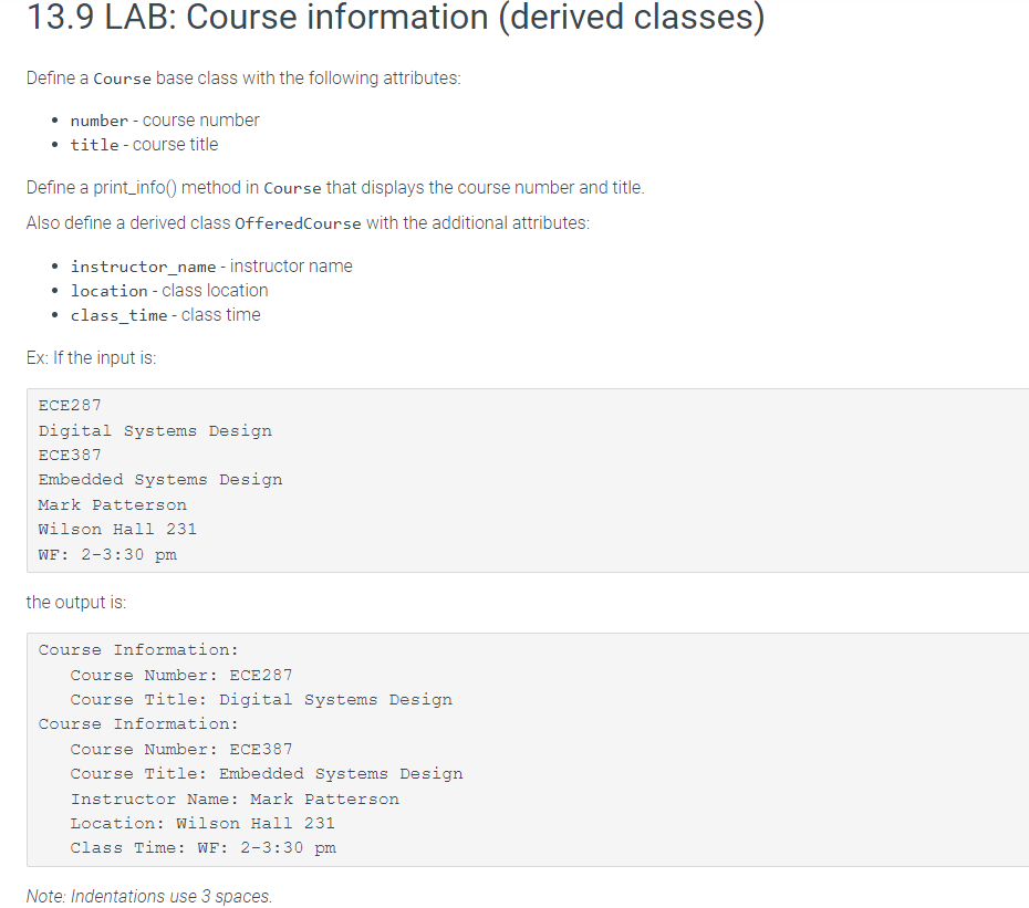 Solved Define a Course base class with the following | Chegg.com