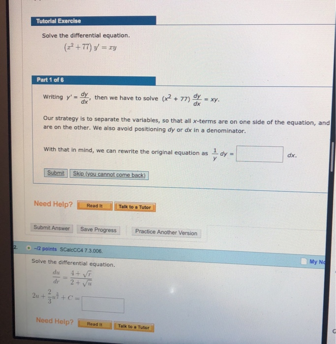 Solved Tutorial Exercise Solve the differential equation. (2 | Chegg.com