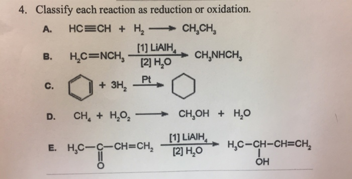 Solved 4. Classify each reaction as reduction or oxidation. | Chegg.com