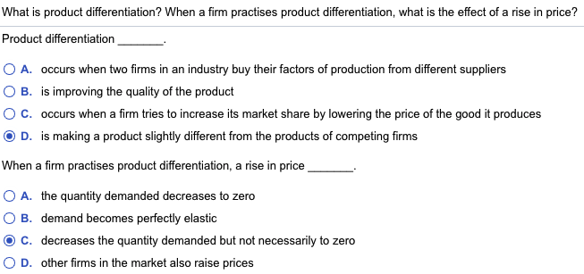 Solved What is product differentiation? When a firm | Chegg.com