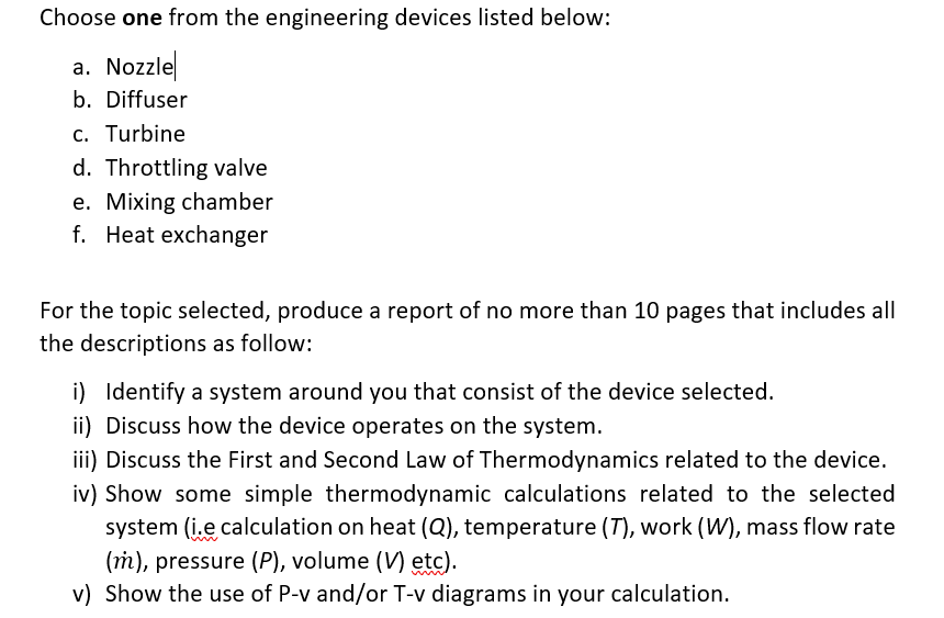 Solved Choose one from the engineering devices listed below: | Chegg.com