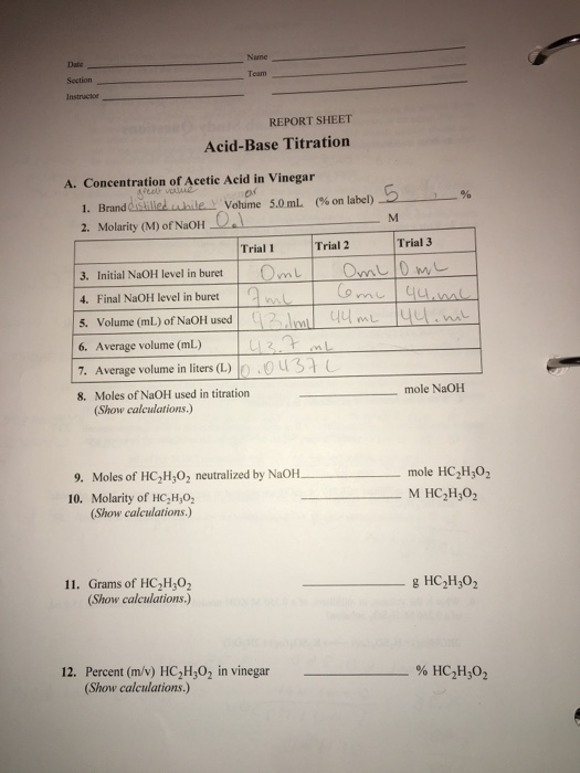 Solved Name Date Section Instractor Team REPORT SHEET | Chegg.com