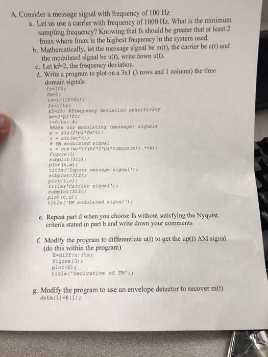 Solved Consider a message signal with frequency of 100 Hz | Chegg.com