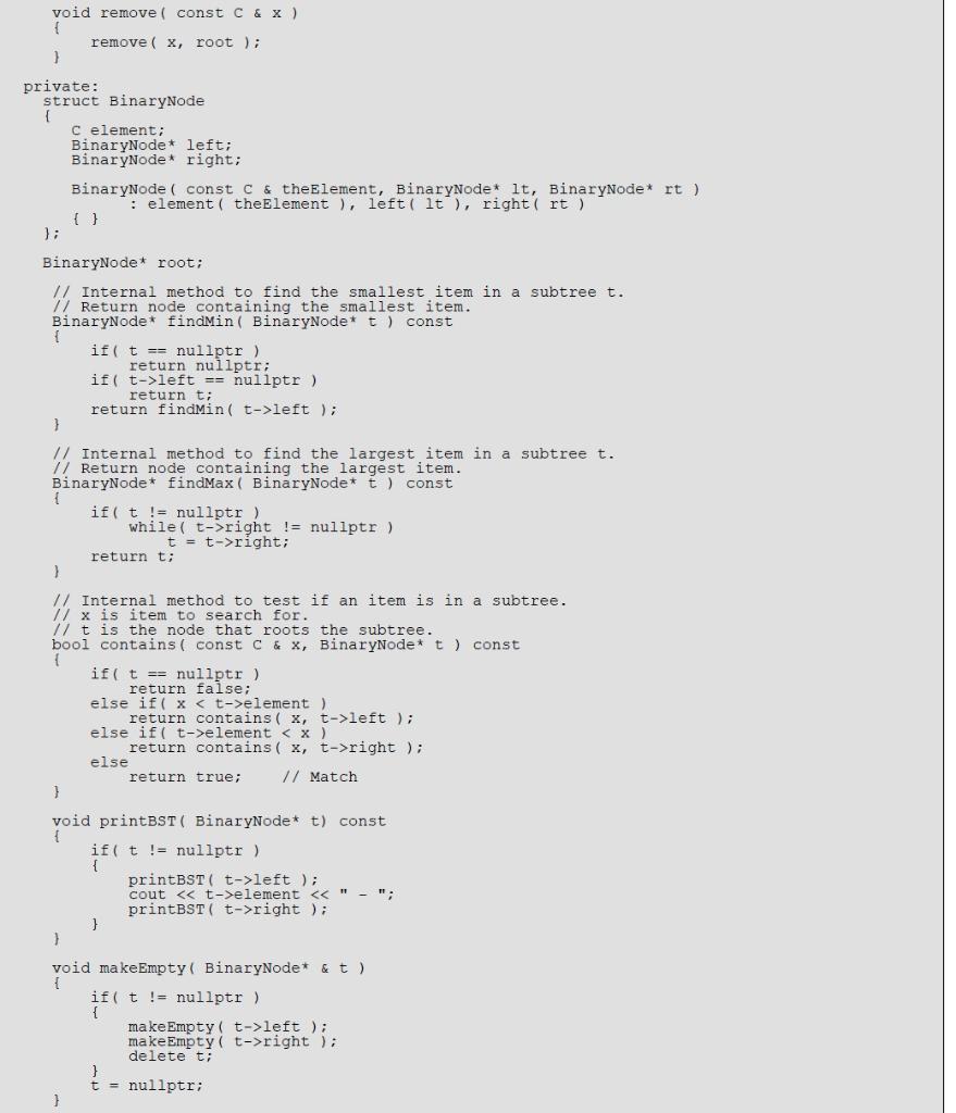 Solved Implement The Binarysearch Tree Adt In Bstcpp 