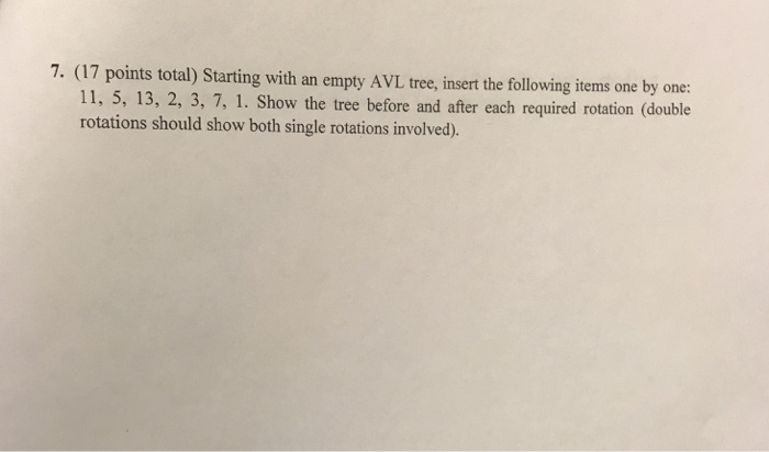Solved 7. (17 points total) Starting with an empty AVL tree, | Chegg.com