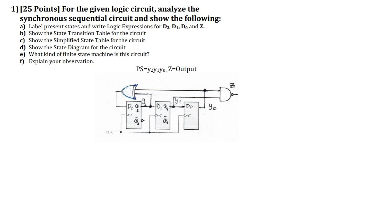 Solved 1) (25 Points] For the given logic circuit, analyze | Chegg.com