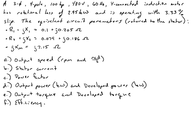 Solved n A 3-0, 4-pole, 100 hp 480v, 60 Hz, Y-connected | Chegg.com