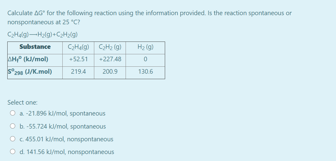 Solved Calculate Agº For The Following Reaction Using The