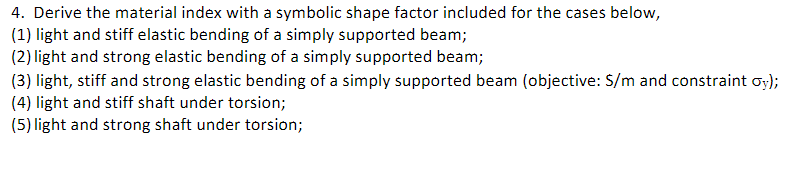 Solved 4. Derive the material index with a symbolic shape | Chegg.com