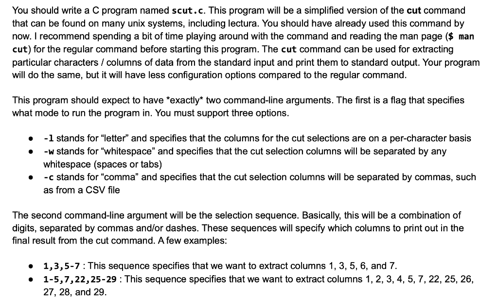 You should write a C program named scut.c. This | Chegg.com