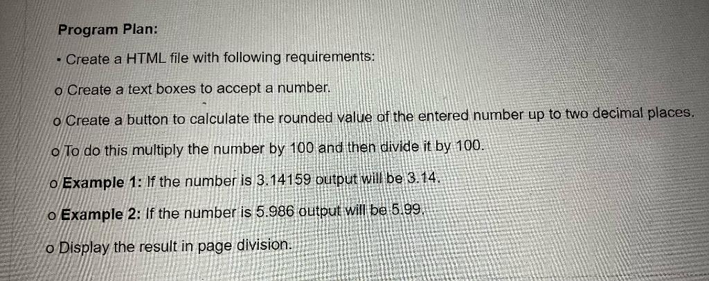 Solved Program Plan: - Create a HTML file with following | Chegg.com