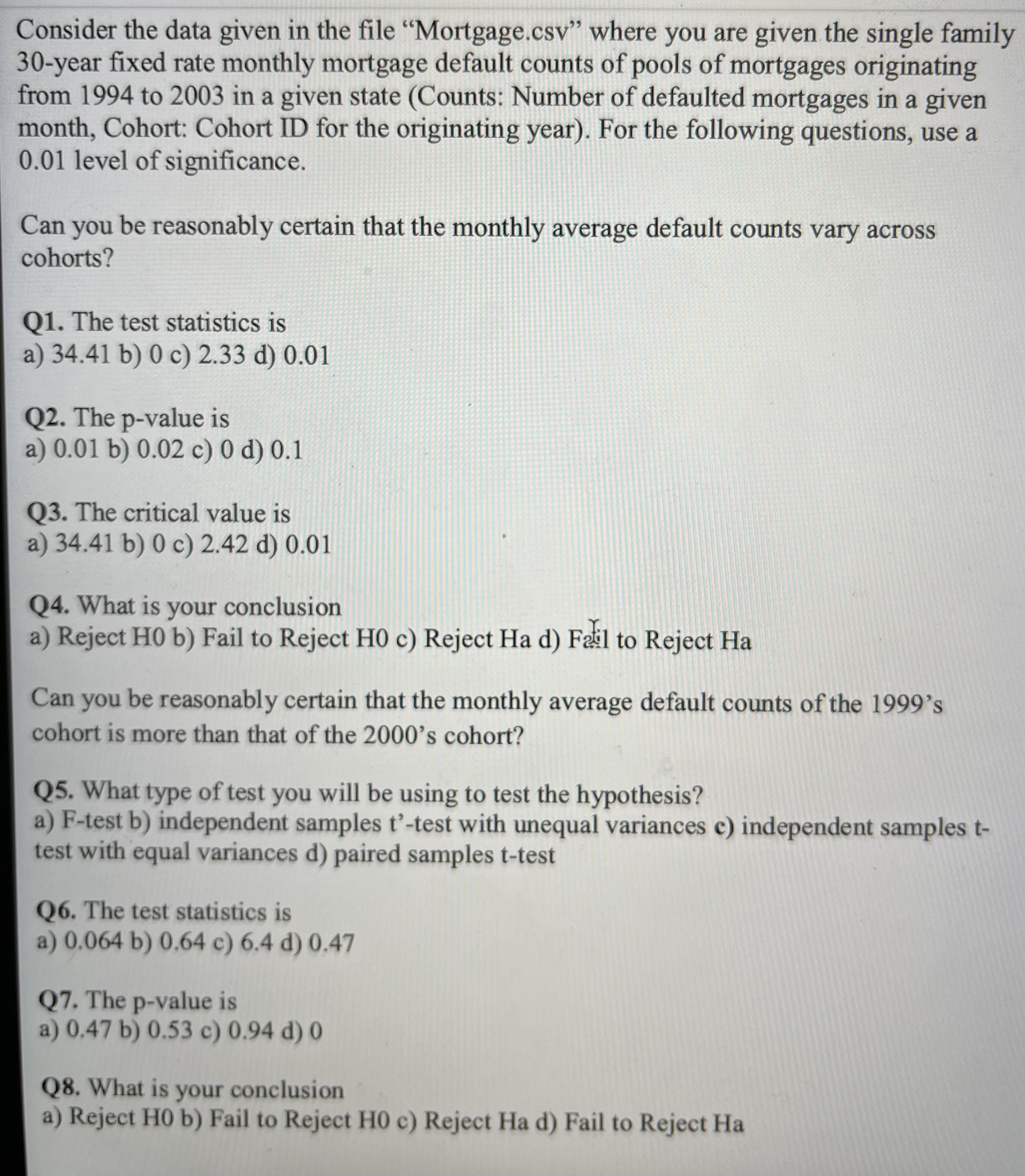 Consider the data given in the file "Mortgage.csv" | Chegg.com