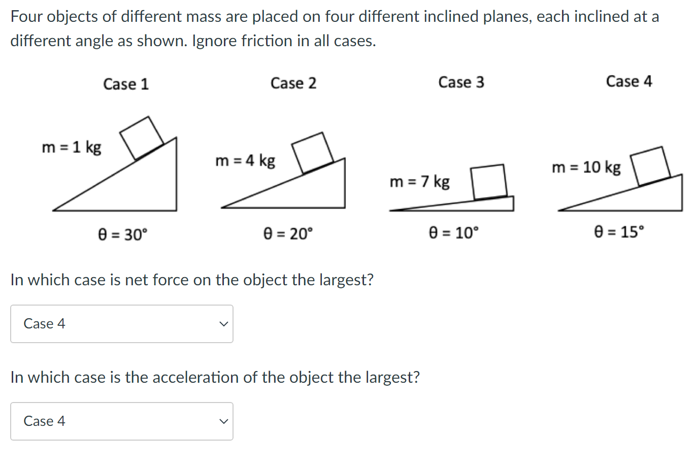 Solved Four objects of different mass are placed on four | Chegg.com