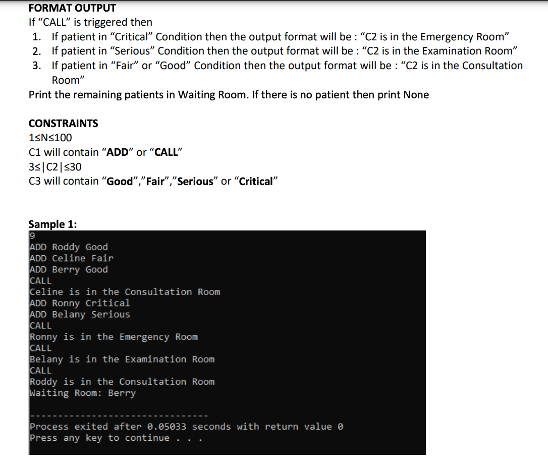 Solved Hospital XX has a program to manage patient queues | Chegg.com