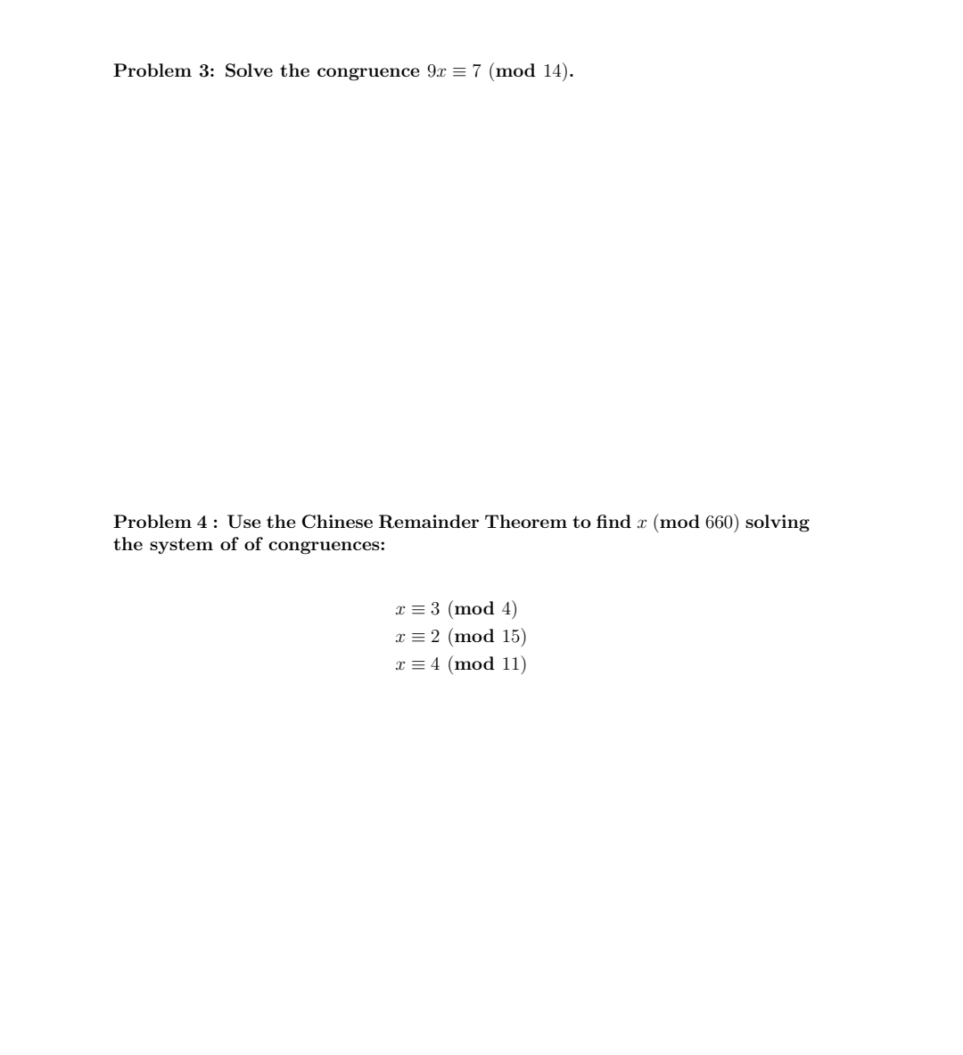Solved Problem 3: Solve the congruence 9x≡7(mod14). Problem | Chegg.com