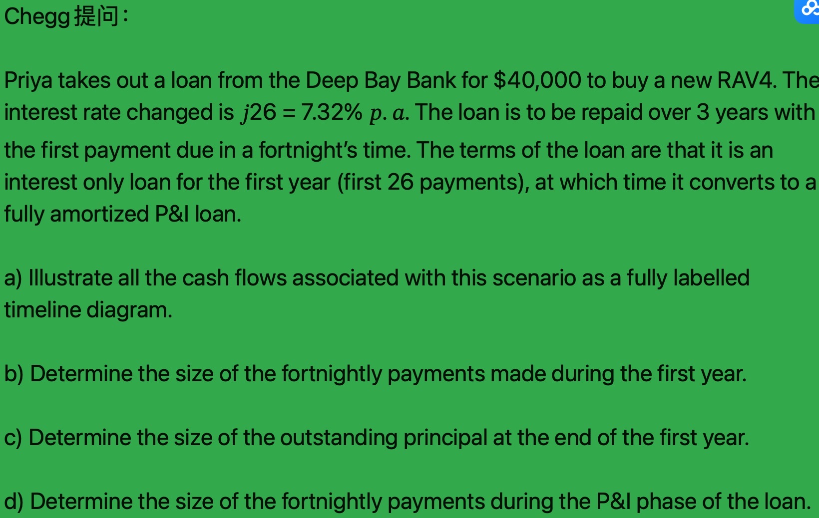 Solved Priya takes out a loan from the Deep Bay Bank for | Chegg.com