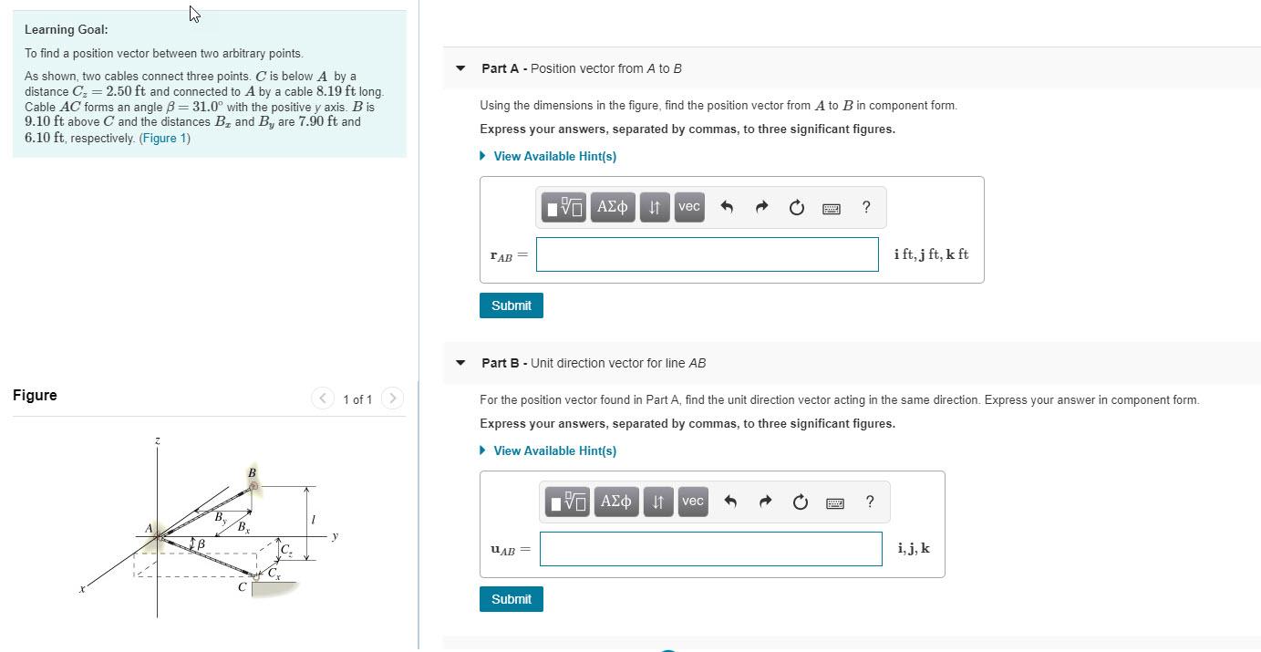 Solved Part A - Position vector from A to B ho Learning | Chegg.com