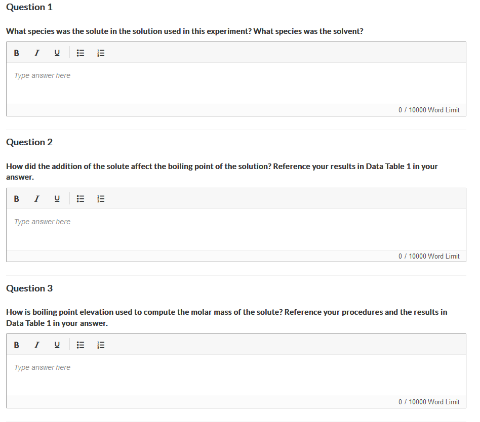 Solved Data Table 1: Boiling Point Elevation Data What | Chegg.com