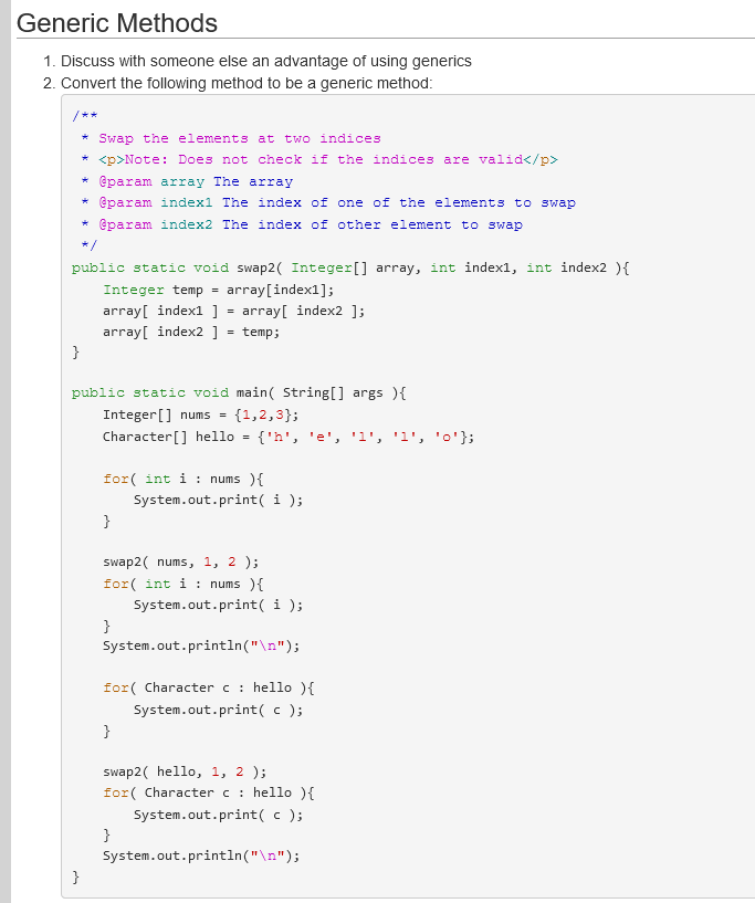 Solved Generic Methods 1. Discuss with someone else an | Chegg.com