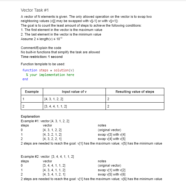 Solved Vector Task \#1 A vector of N elements is given. The | Chegg.com
