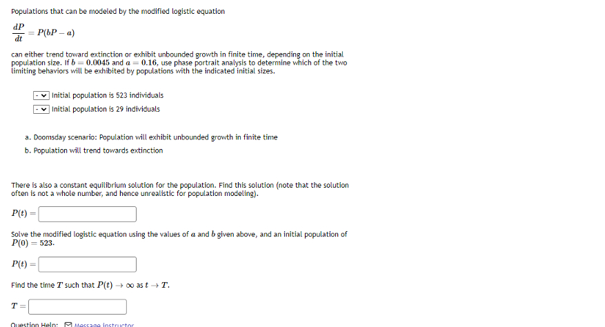 Solved Populations That Can Be Modeled By The Modified
