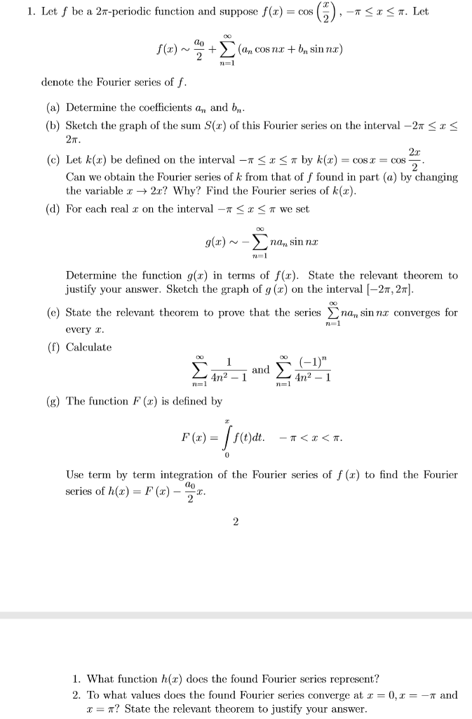 1. Let f be a 27-periodic function and suppose f(z) = | Chegg.com