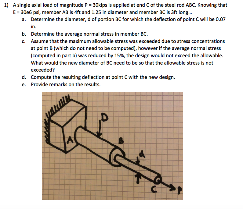 Solved 1) A single axial load of magnitude P = 30kips is | Chegg.com