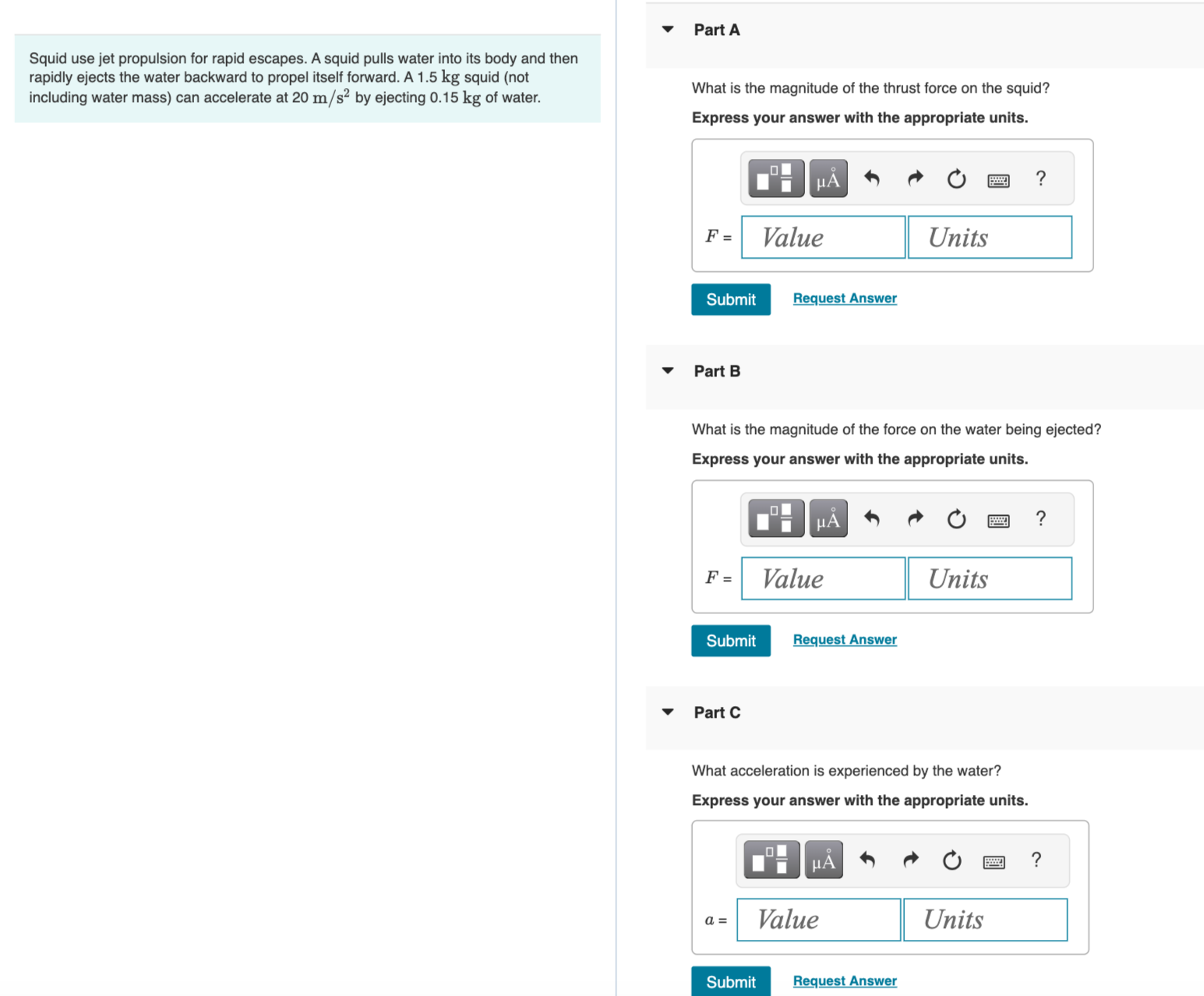 Solved Squid use jet propulsion for rapid escapes. A squid | Chegg.com