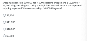 Solved Shipping expense is $10,800 for 9,600 kilograms | Chegg.com