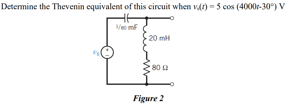Solved this circuit when vs(t)=5cos(4000t−30∘)V Figure 2 | Chegg.com